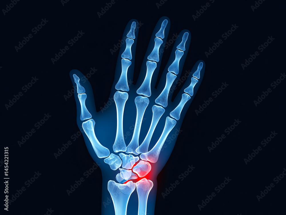 Ilustración de Stock Medical Illustration X-Ray of a Hand Showing Carpal Bone Fracture, Wrist ...