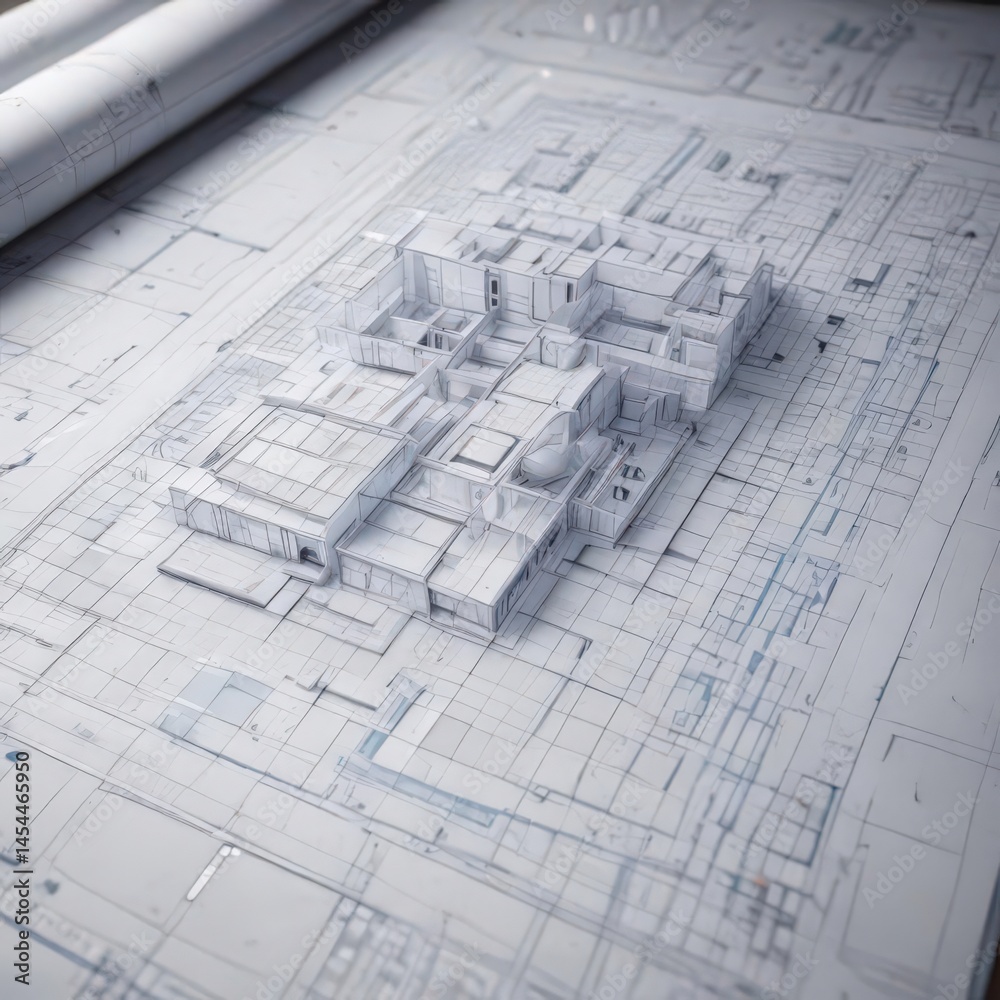 Blueprint photo mockup with overlay grid Architectural design template ...