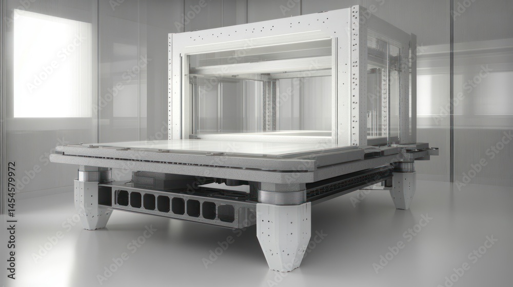 Large-scale 3D printer in a cleanroom environment. Stock Illustration ...