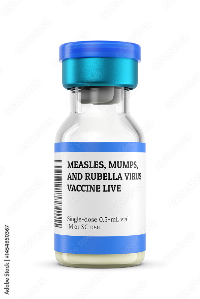 Measles Mumps Rubella vaccine vial isolated. 3D rendering illustration ...