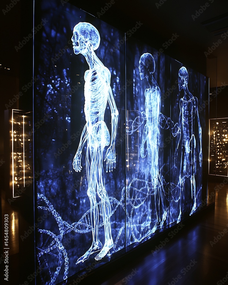 Photo Stock Holographic projection of first human ancestors ...