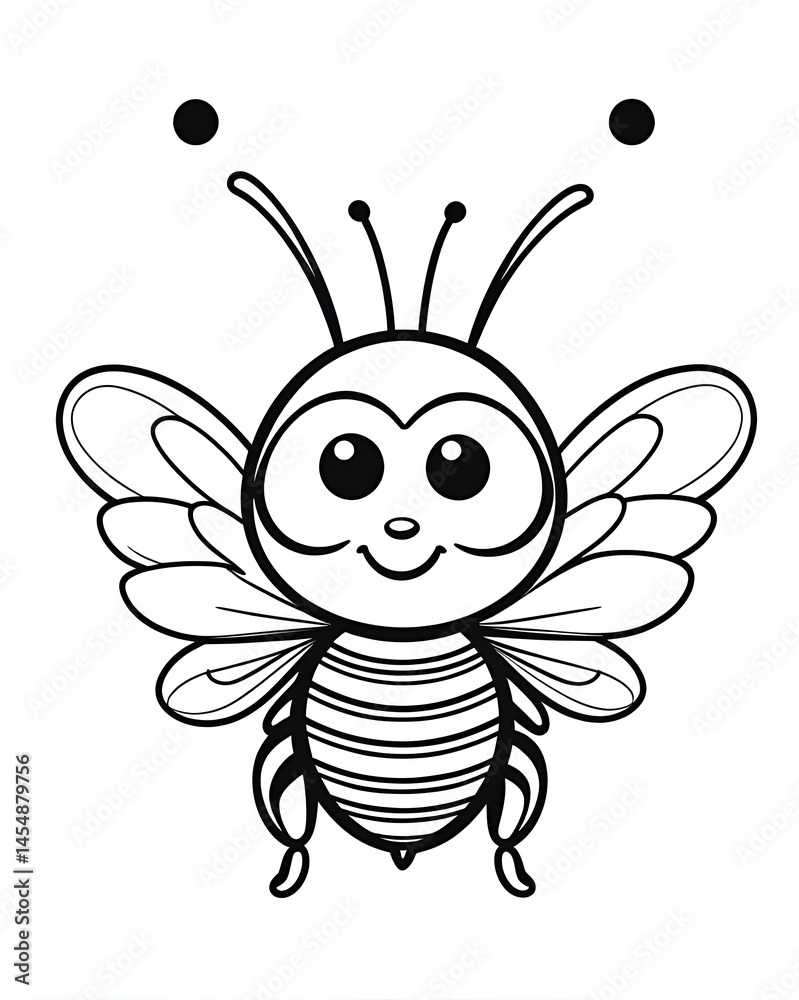 Cute cartoon bee coloring page for kids printable free easy honeybee ...