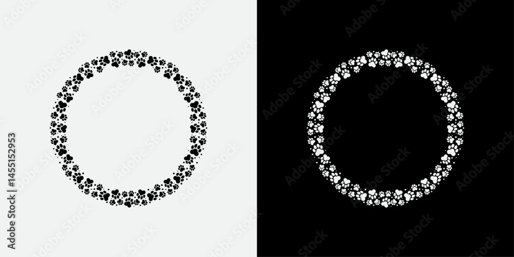Animal paw print border frame with a circular layout, ideal for pet ...