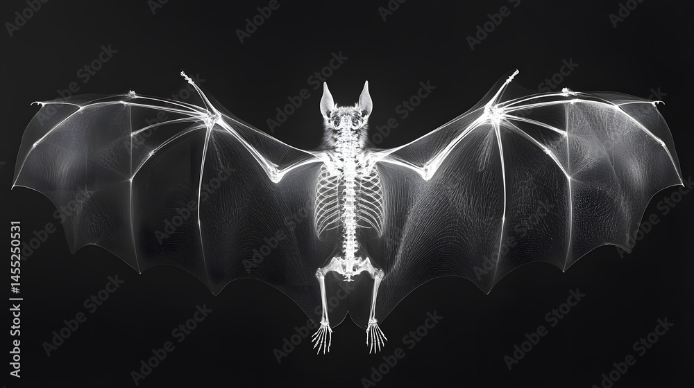 X-ray of a Bat's Wings: X-ray view of a bat with wings spread ...