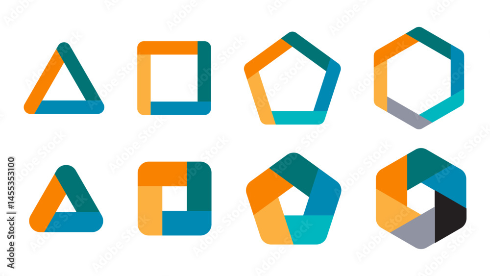 Colorful geomentric shape segmentation. Diagram infographics set. 3, 4 ...
