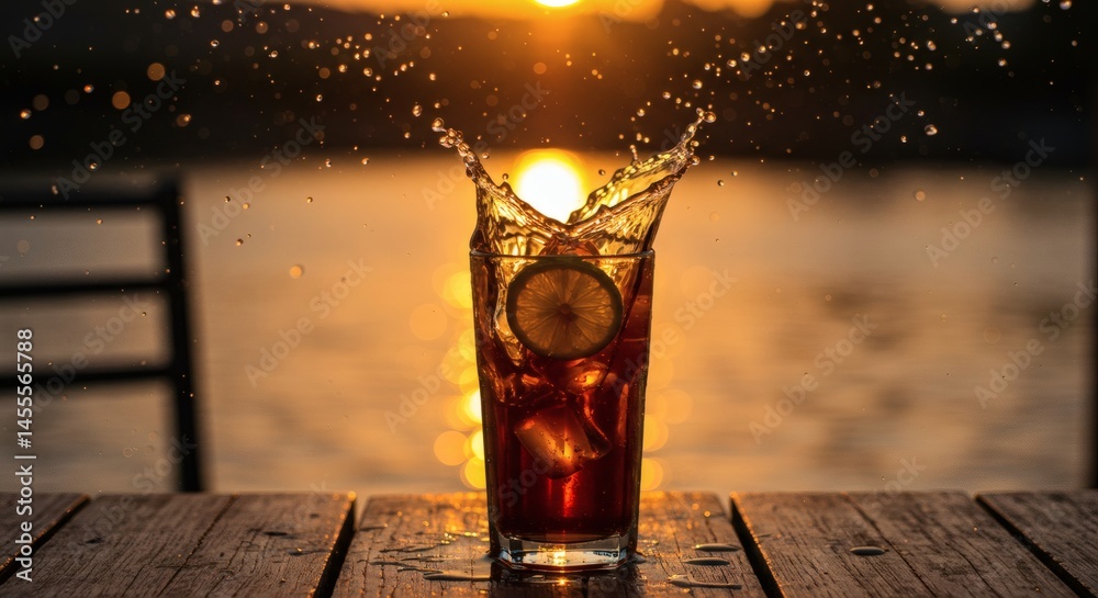 Iced tea splash mid-air with lime slice Stock Illustration | Adobe Stock