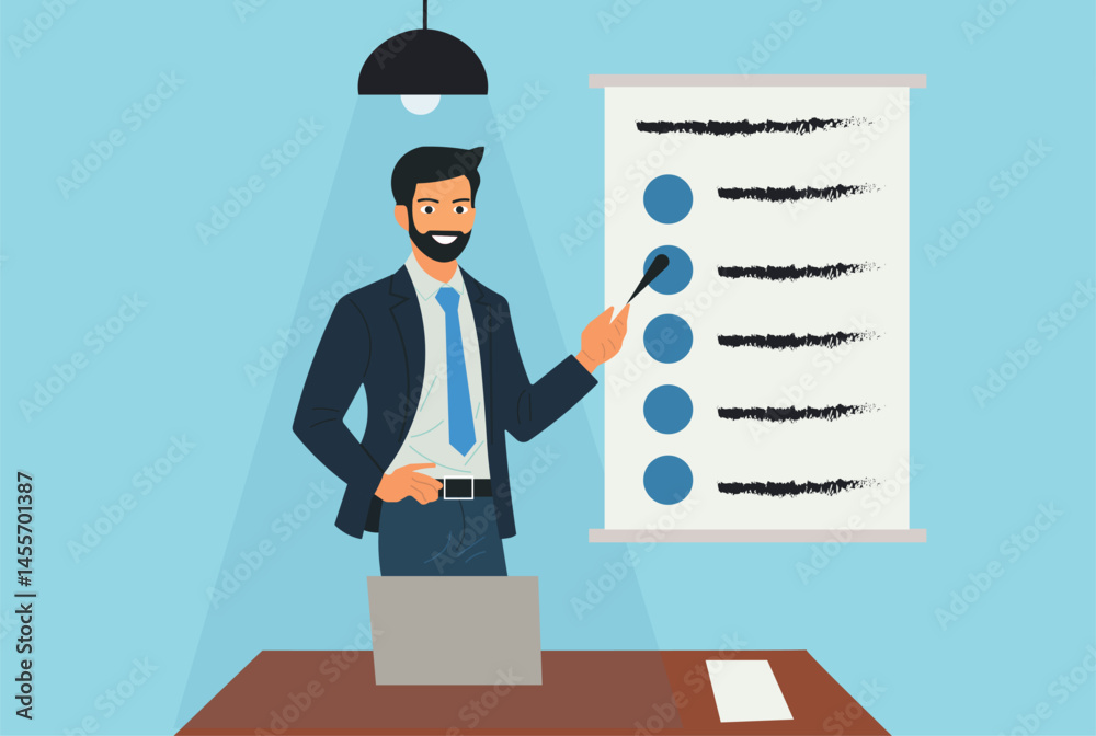 Presenting the business strategy plan. Businessman outlining key points ...