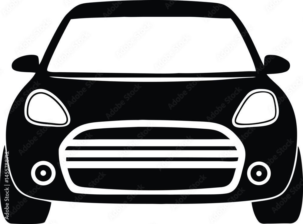 Compact car front view silhouette. Stylish black urban vehicle ...
