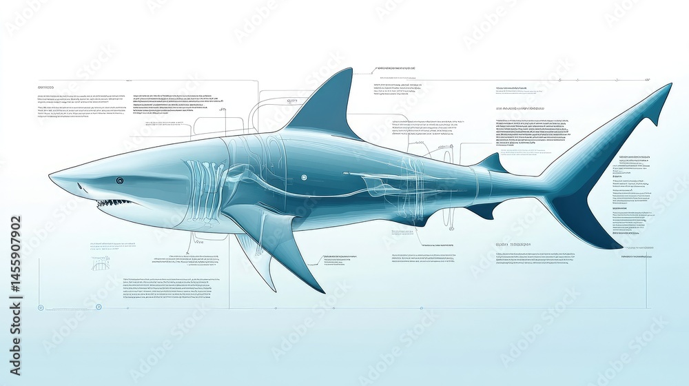 Labeled-style anatomy diagram of shark showcasing dorsal, pectoral ...