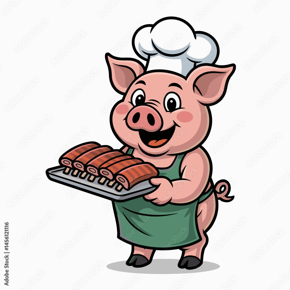 Cartoon Pig Chef Holding BBQ Ribs Platter Stock Vector | Adobe Stock