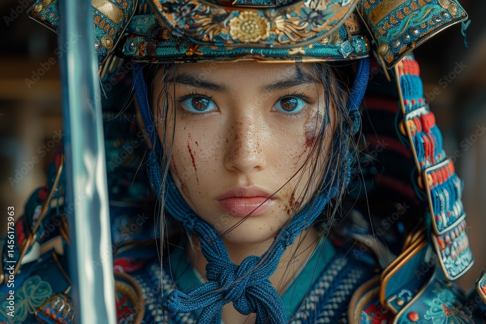Hyper realistic portraits of a fierce female samurai warrior in ...