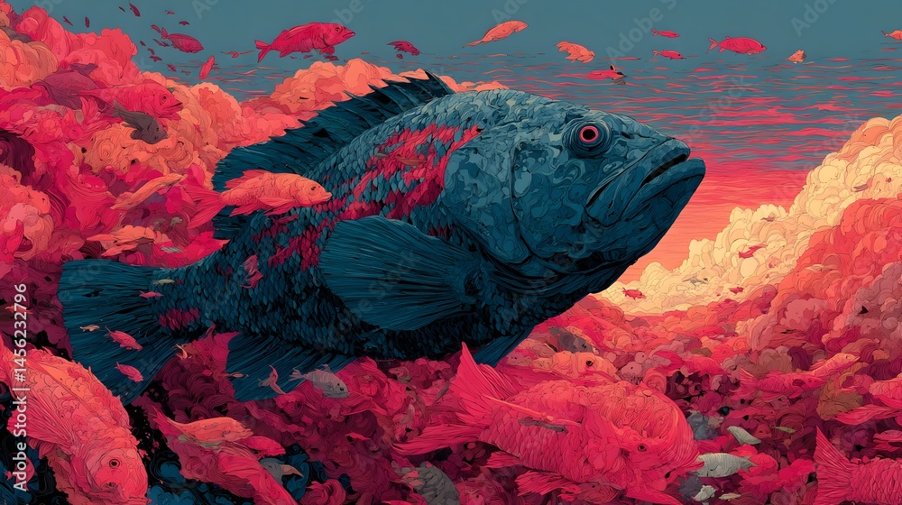 Contemporary vector art of ocean pollution depicting the degradation of ...