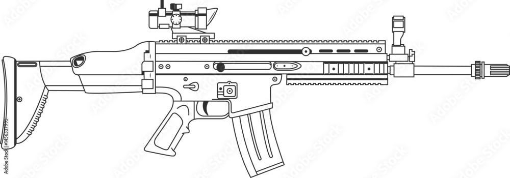 SCAR assault rifle icon line black color, combat assault rifle for ...