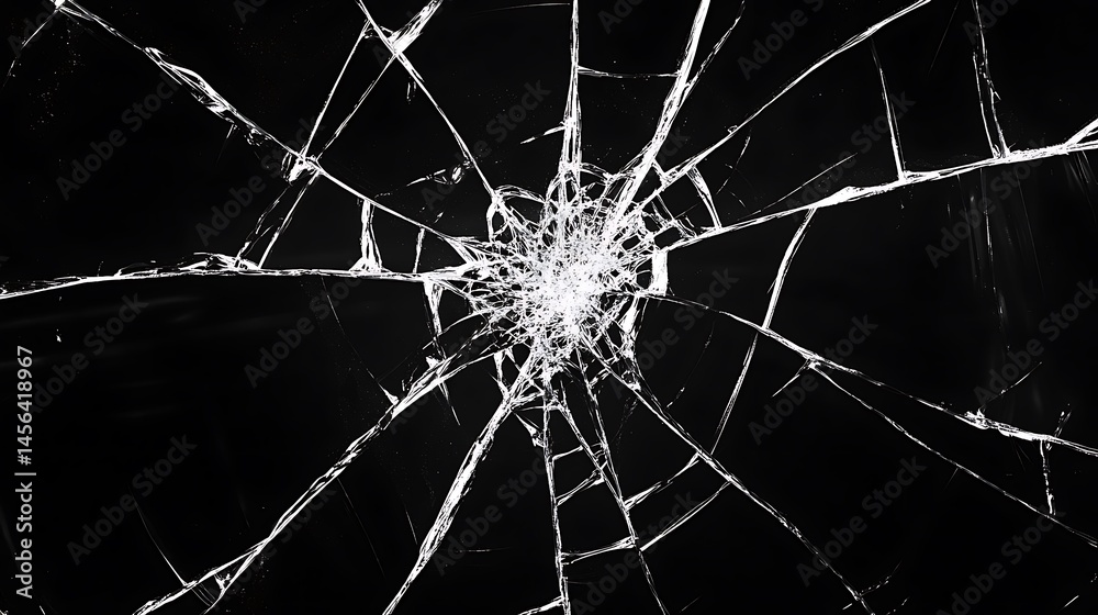broken glass on a black background. cracks in the glass. abstract ...