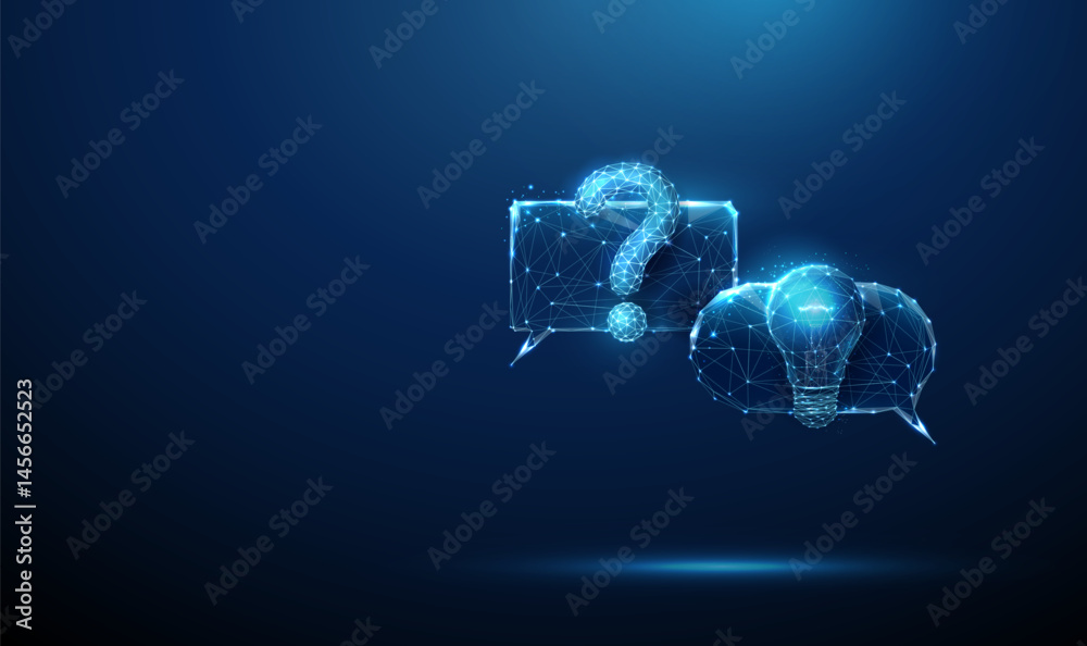 Blue futuristic chat bubbles with question mark and light bulb AI ...