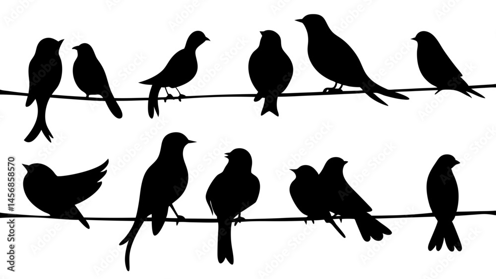 silhouette of birds sitting on a wire Stock Vector | Adobe Stock