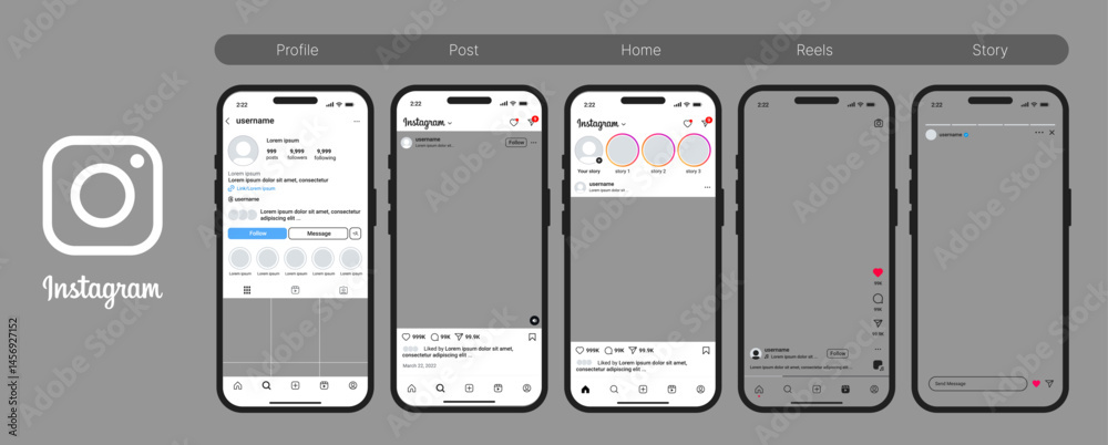 Stock-Vektorgrafik „Instagram post story reels mockup template with ...