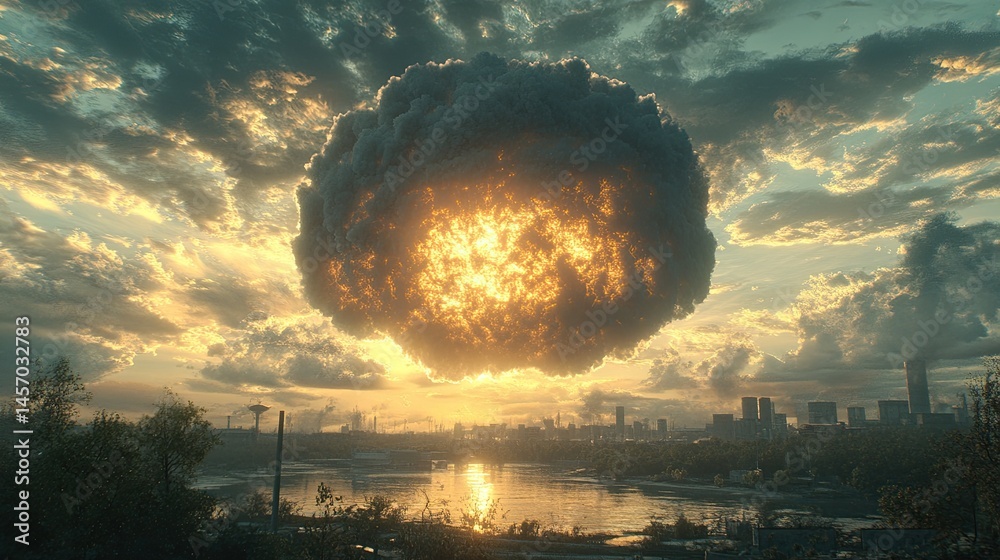 ภาพประกอบ Stock Tsar Bomba mushroom cloud explosion, representing a ...