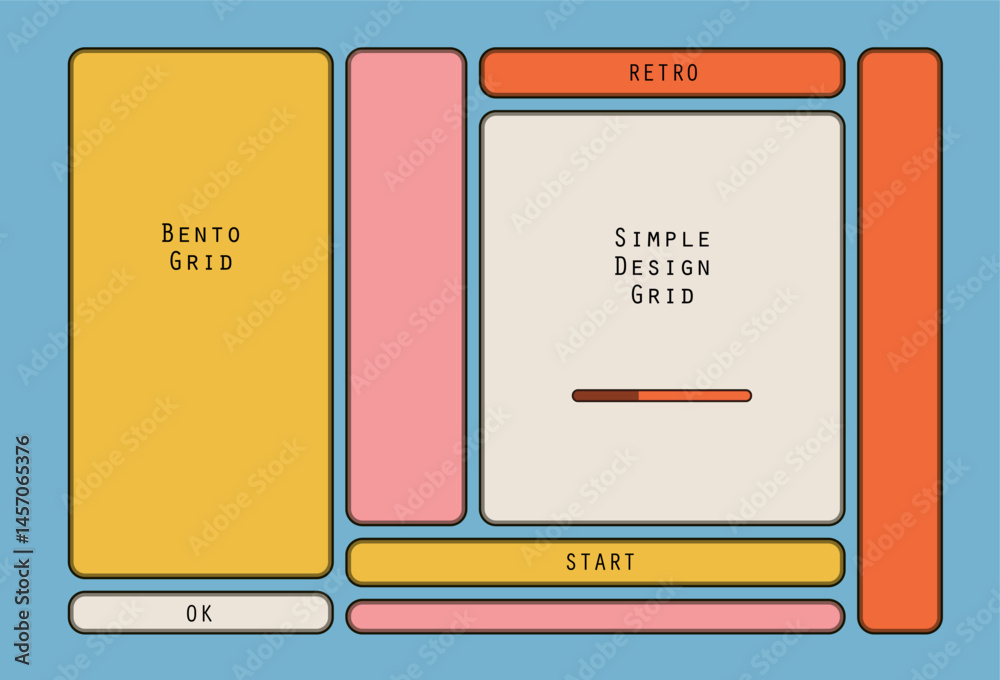 Colorful retro bento UI layout in retro 90s style, ideal for modern web interfaces, dashboards ...