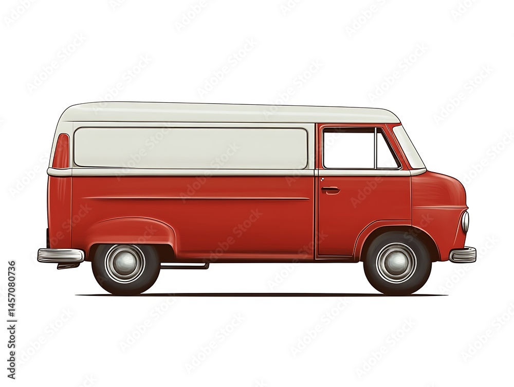 Vintage Delivery Van: Classic red and cream vintage delivery van, side ...