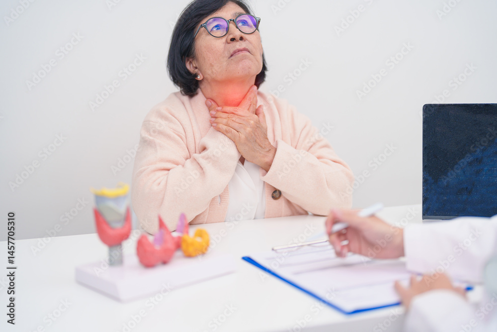 Elderly Patient having Neck pain and consulting with Doctor to Thyroid ...