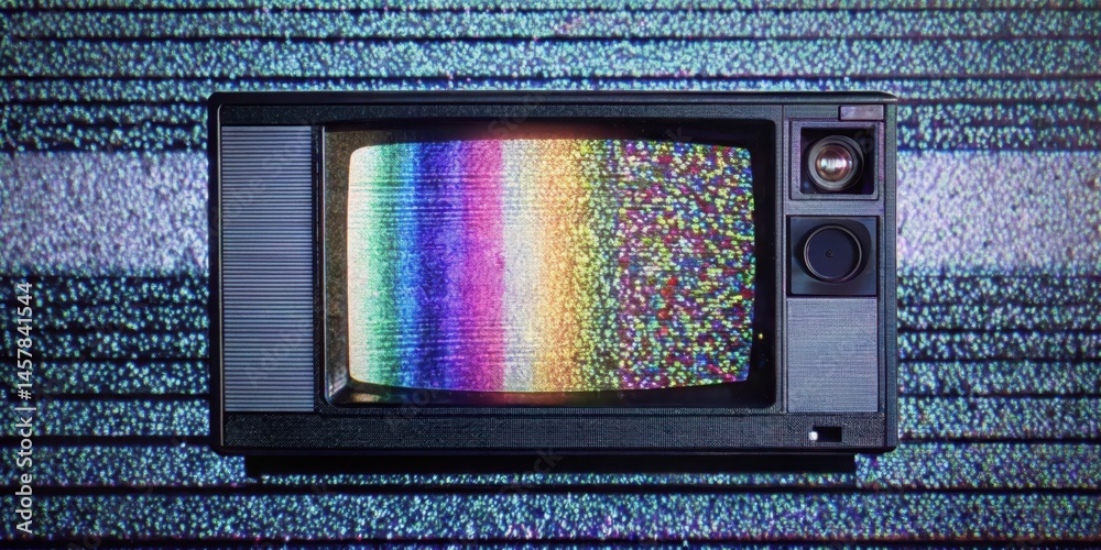 Distorted VHS tape with static TV noise, fuzzy screen, and a retro ...