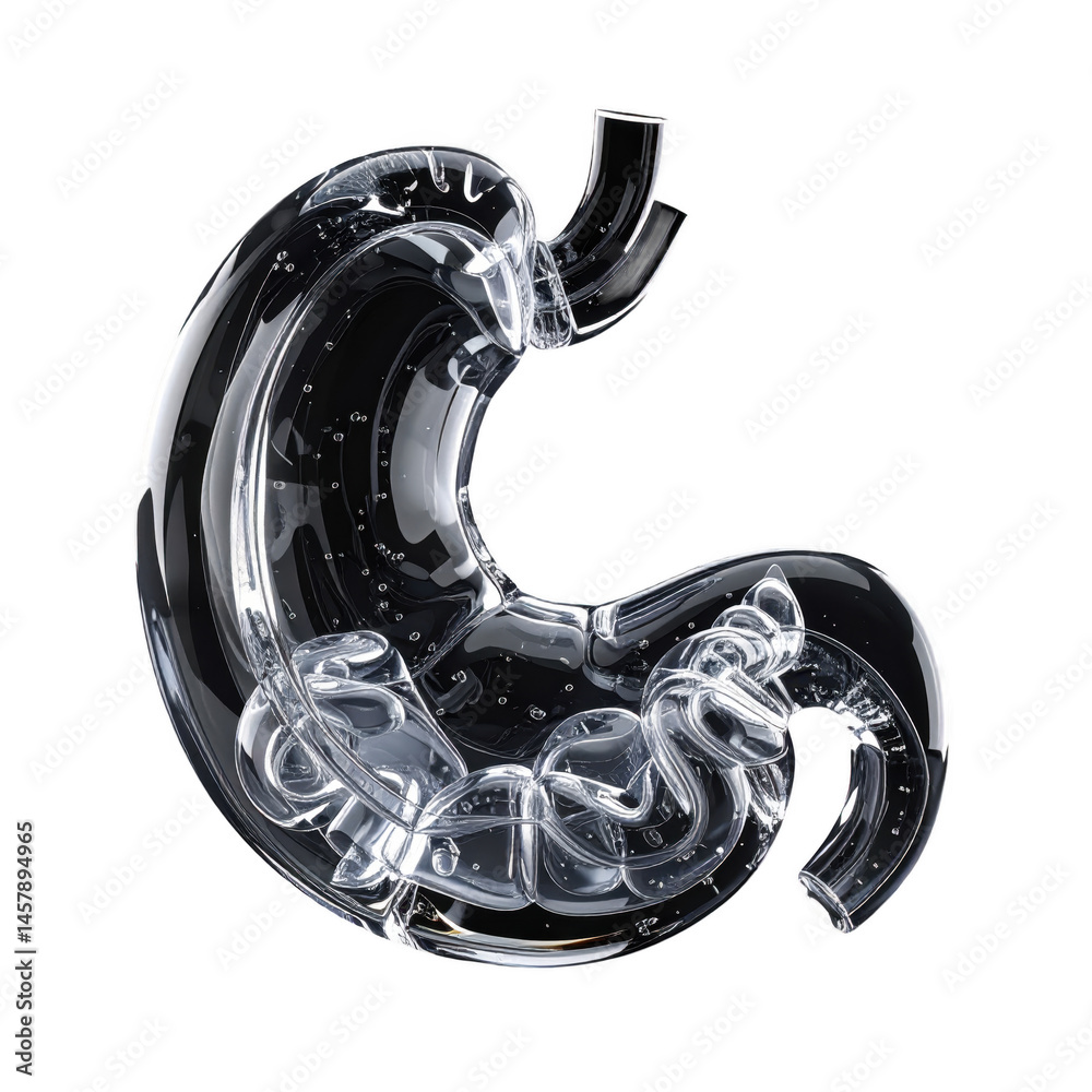 Transparent human stomach model showing internal organs with detailed ...