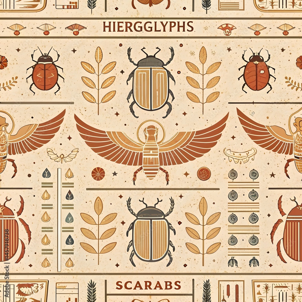 Стоковая иллюстрация «Ancient Egyptian Scarab Beetles and Hieroglyphs A ...