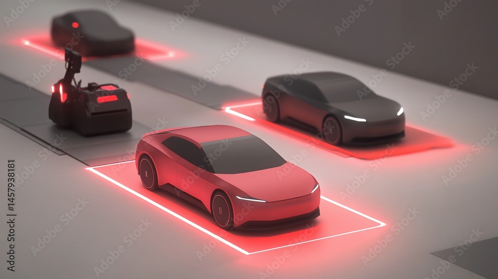 Autonomous vehicle traffic flow. Multiple vehicles, including an ...