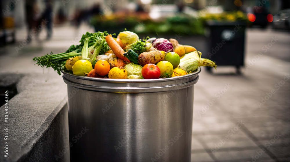Food waste in public trash can concept of reduce food waste and compost ...
