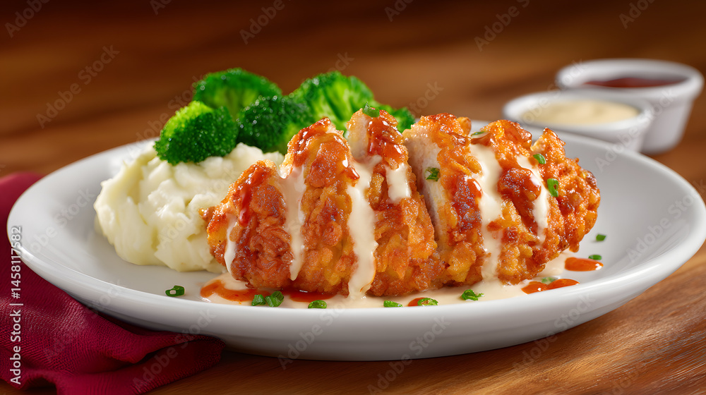 Crispy Battered Large Boneless Chicken Breast with Creamy Sauce and ...