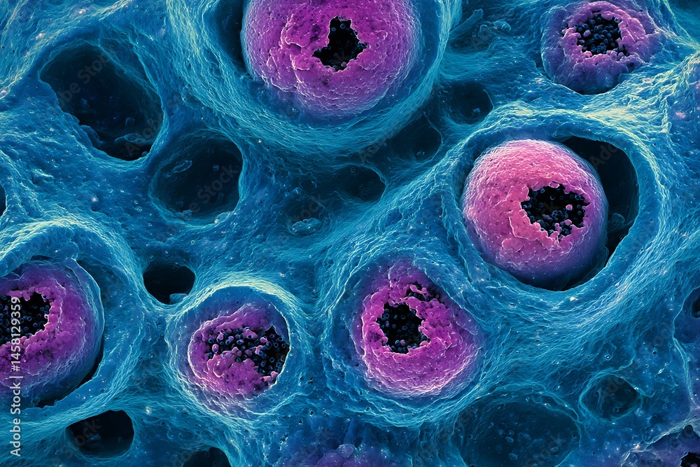 Microscopic photograph of colon cancer cells with gland-like structures ...