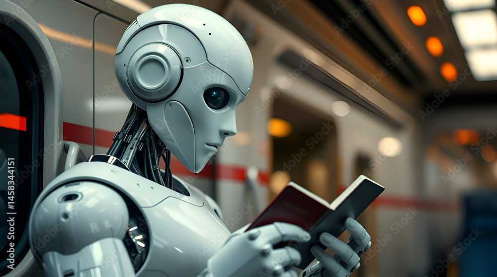 Traveling on Trains, Ticket and Passport Checker, A white humanoid ...