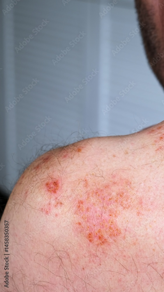 Fotografie Skin lesion symptom in Shingles or Herpes zoster in person ...