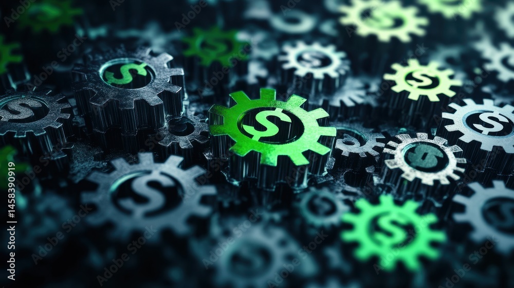 Money Mechanism: Illustrative gears spin into a dynamic economic ...