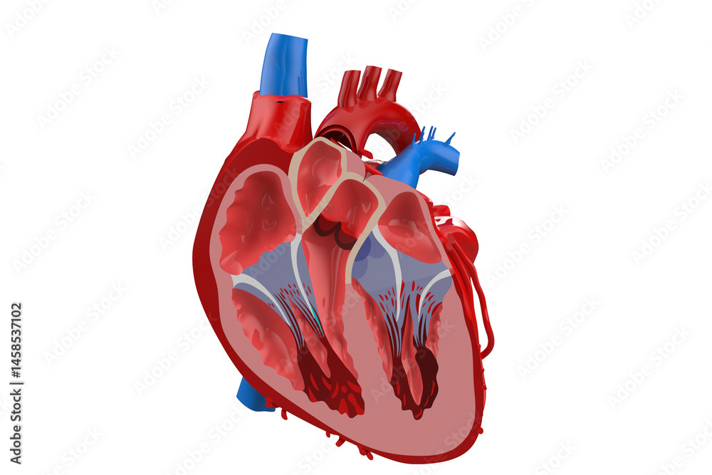Detailed Cross-Section Illustration of the Human Heart Showing Chambers ...