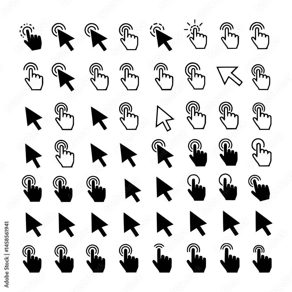 Illustration Stock Ultimate Collection of Mouse Click Cursor Icons Hand ...