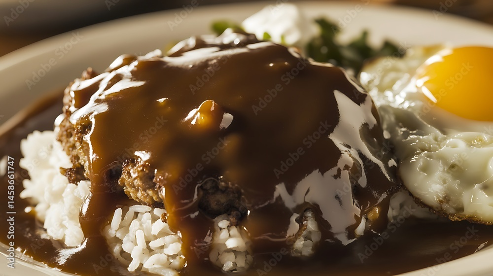 Hawaiian loco moco rice hamburger patty egg and gravy a unique island ...
