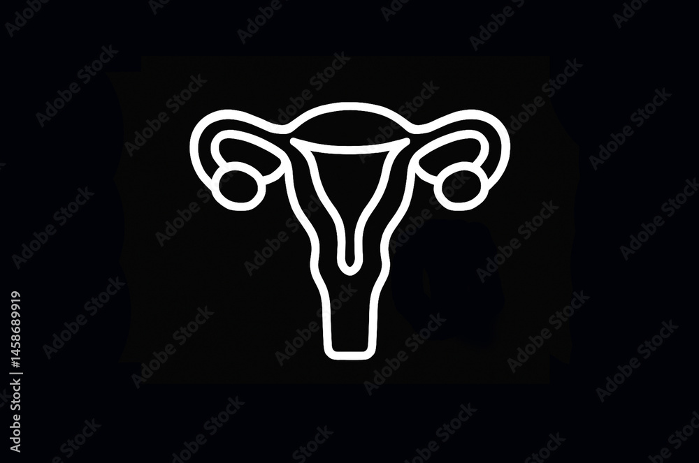 white line drawing of female reproductive anatomy with clear depiction ...