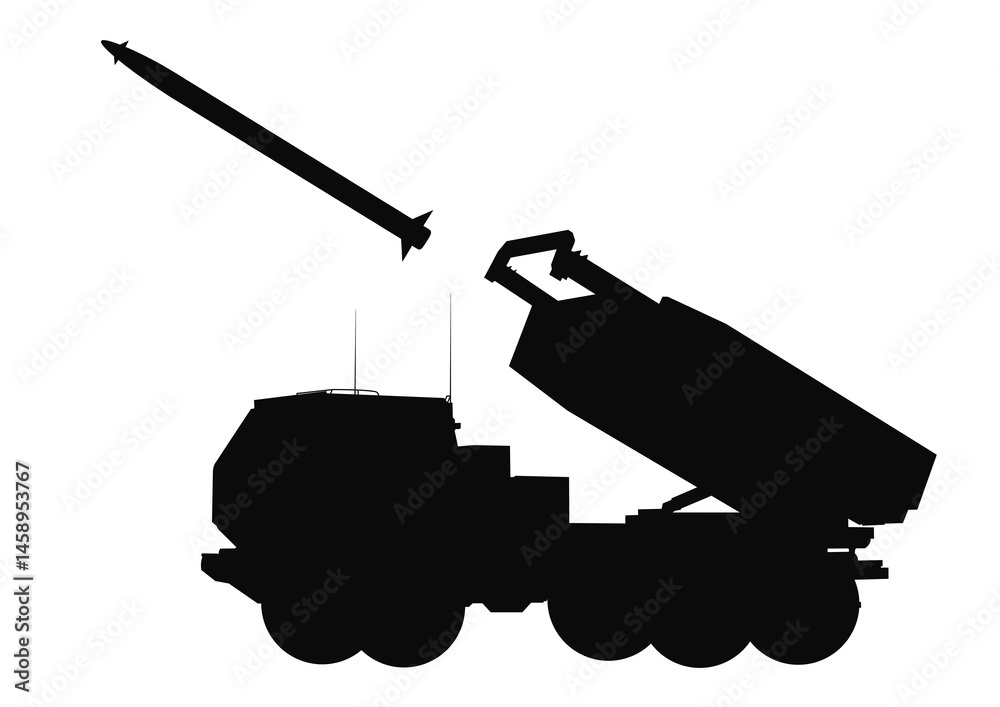 Silhouette of the M142 highly mobile artillery rocket system. A ...