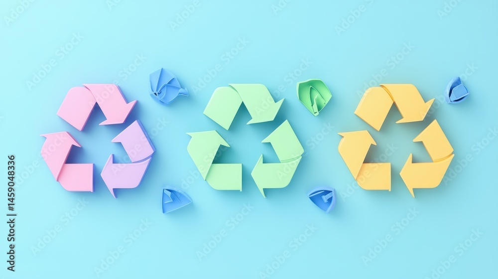Creative Paper Art of Recycle Symbols in Pastel Colors on Soft Blue ...