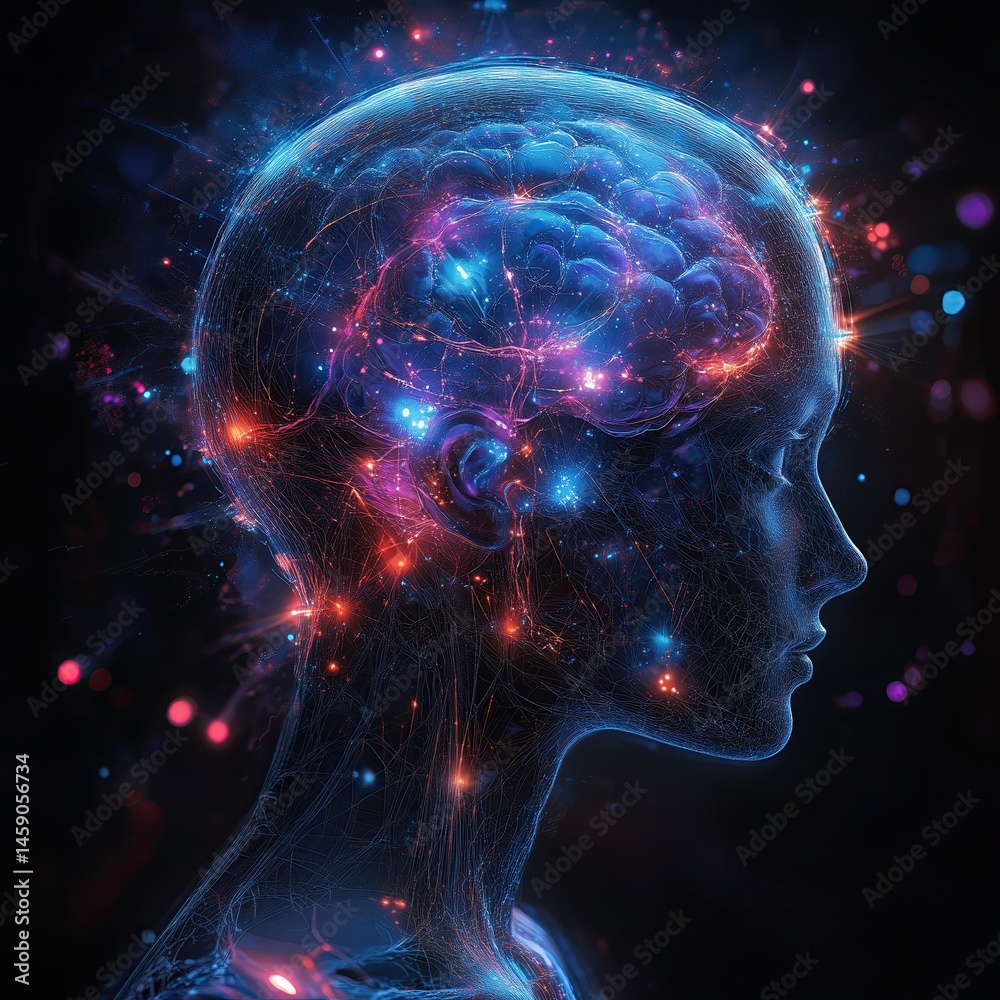 Perfil de humano idea conceptual donde se visualiza el cerebro con ...