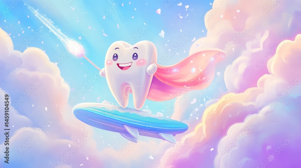 Adorable tooth superhero character with flowing cape made of dental ...