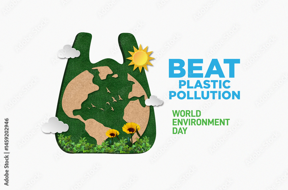 #BeatPlasticPollution, World Environment day concept 2025 3d tree background. Stock Illustration ...