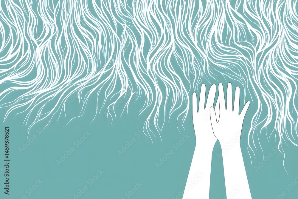 Hands reaching chaotic waves,concept anxiety,emotional overload,visual ...