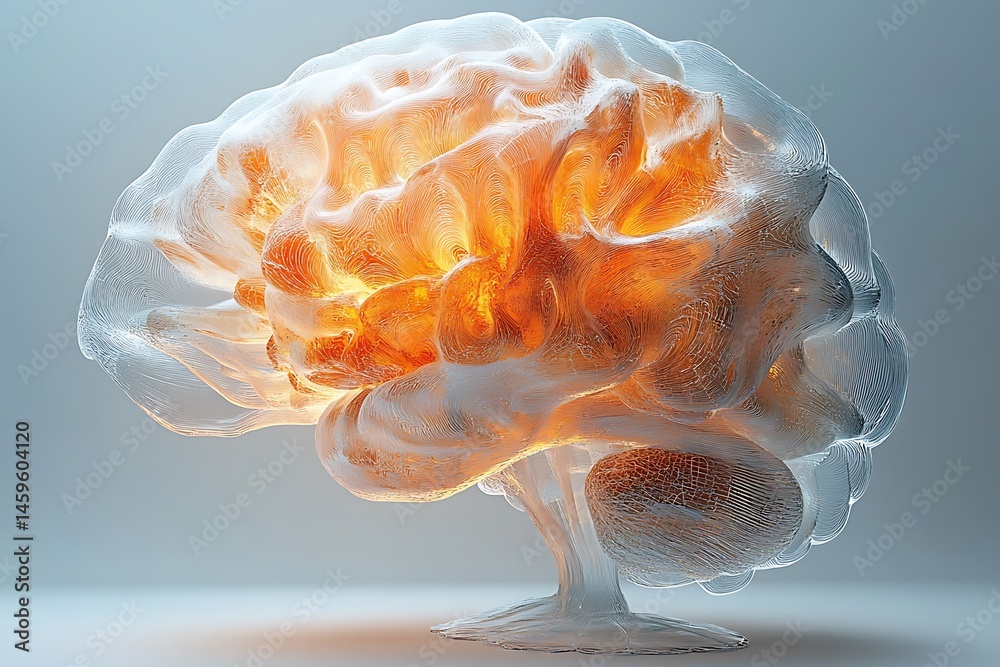 **Surreal Medical Visualization Of The Human Brain, Layered Neural ...