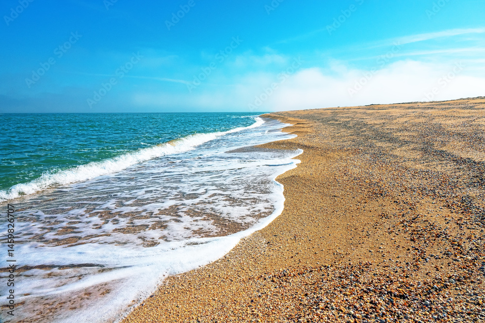 Coastal accumulation. Azov Sea sand-shell alluvium. Changing beach ...