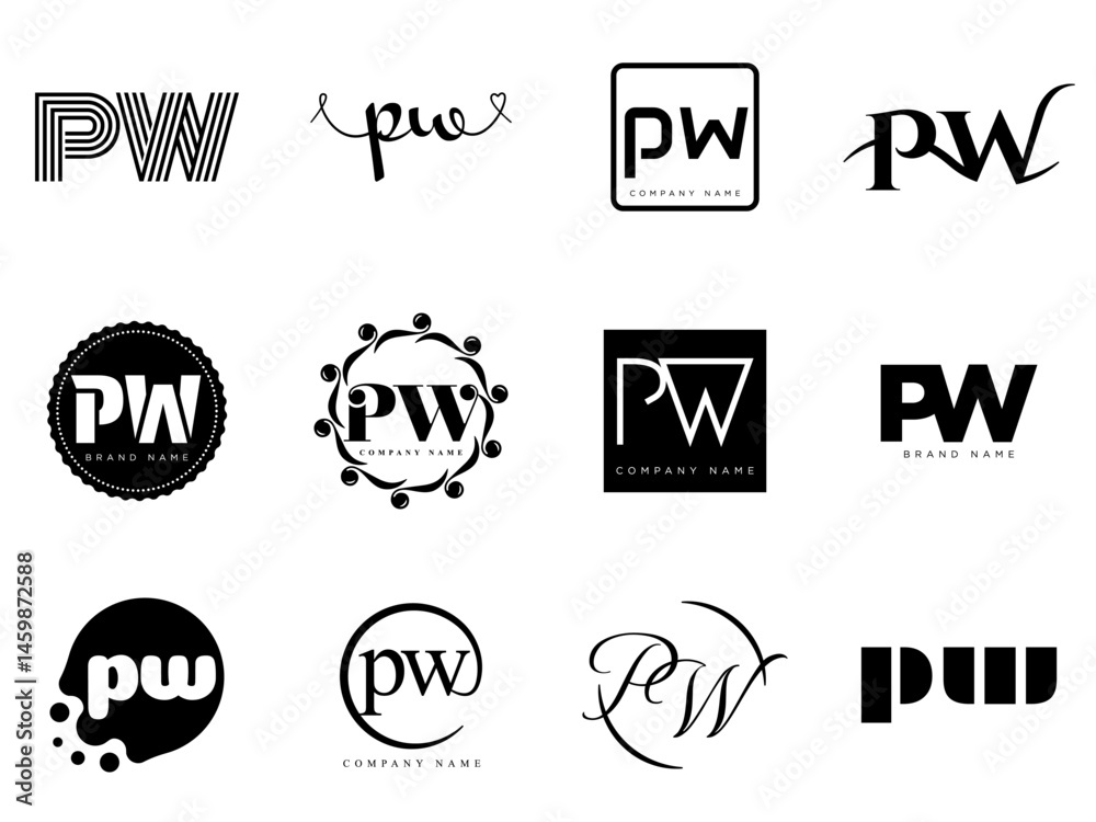 PW logo company template. Letter p and w logotype. Set different ...