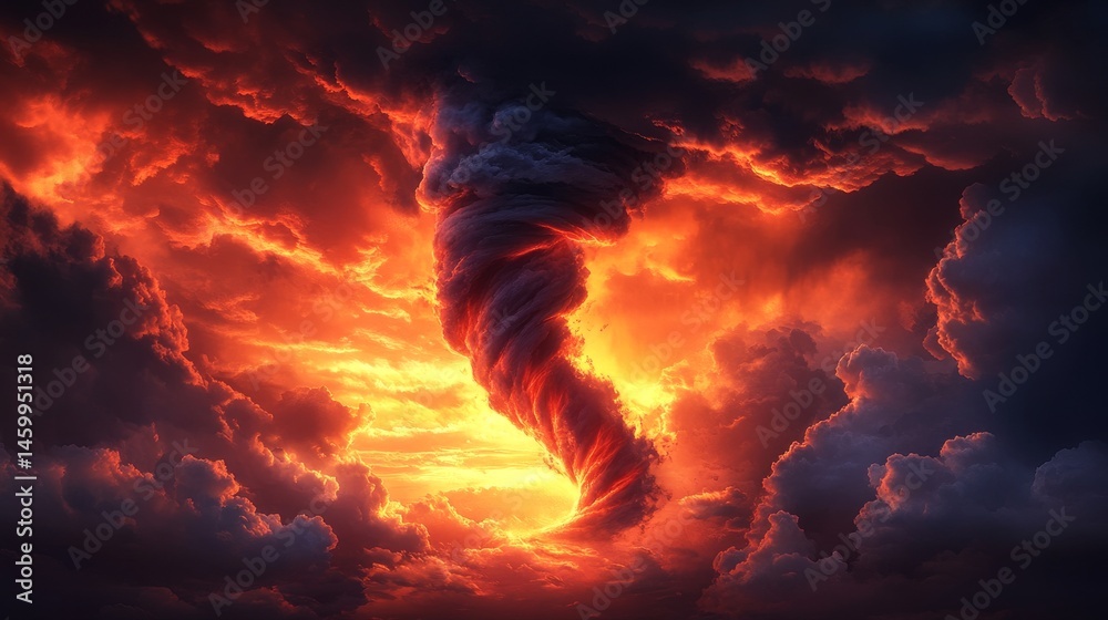 The flat plains are menaced by a terrifying tornado funnel cloud ...