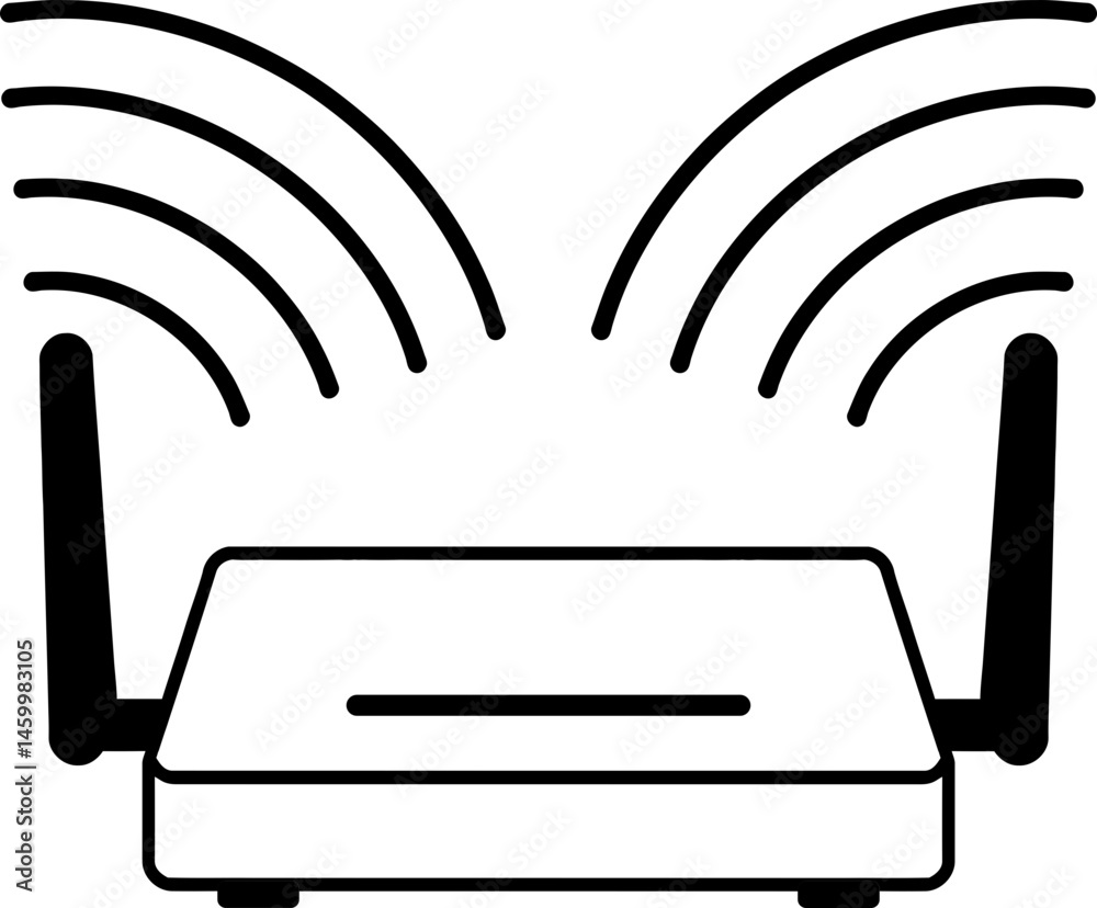 WiFi Router Icon - Black Outline, Wireless Network Symbol with Dual ...